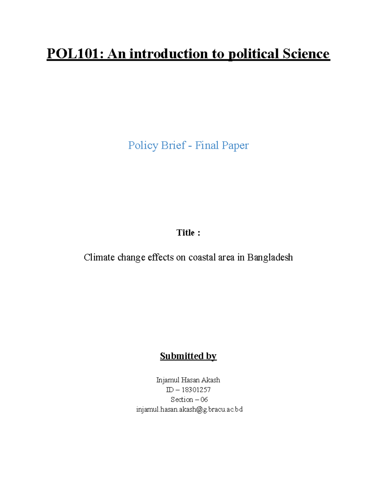 Policy Breif - POL101: An introduction to political Science Policy ...