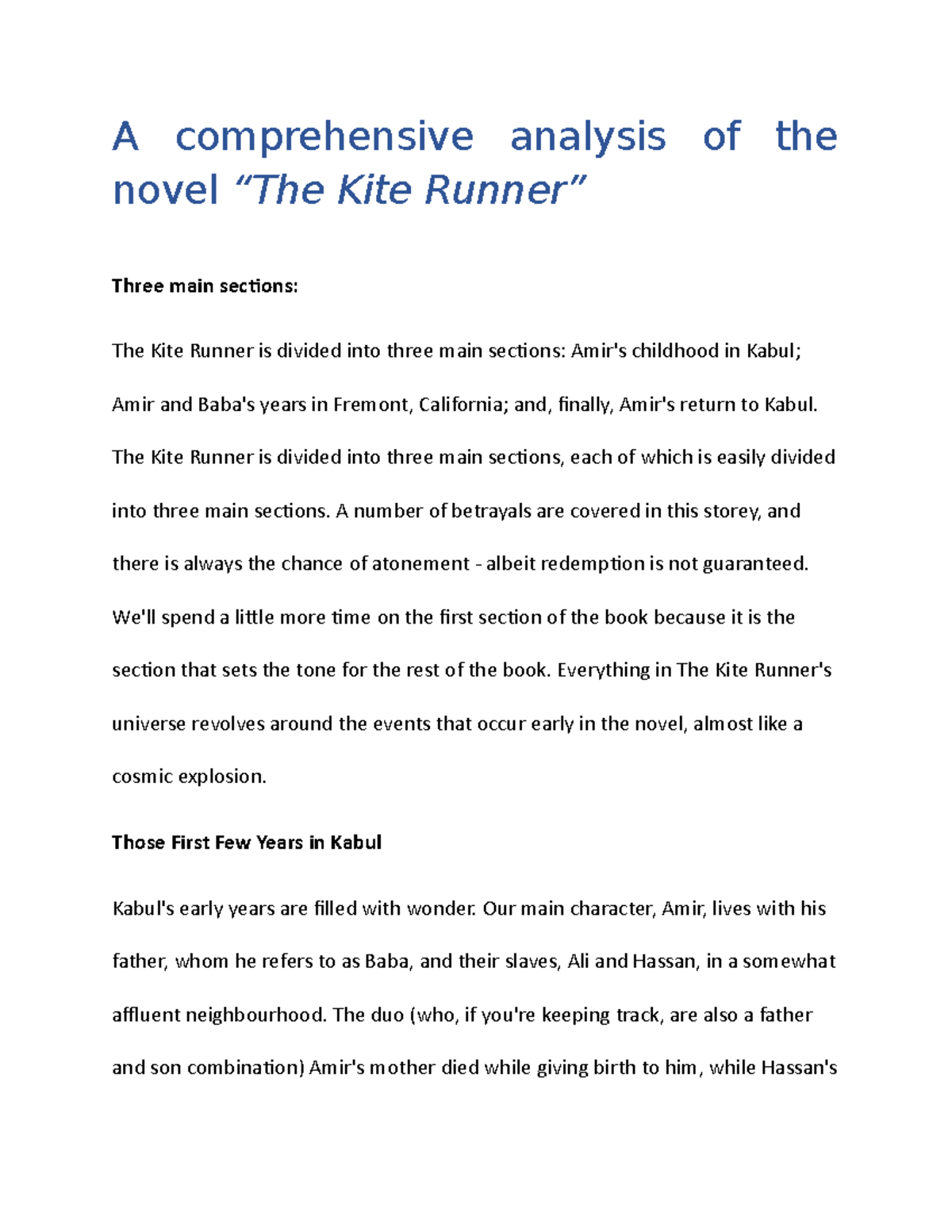 A comprehensive analysis of the novel “The Kite Runner” - A ...