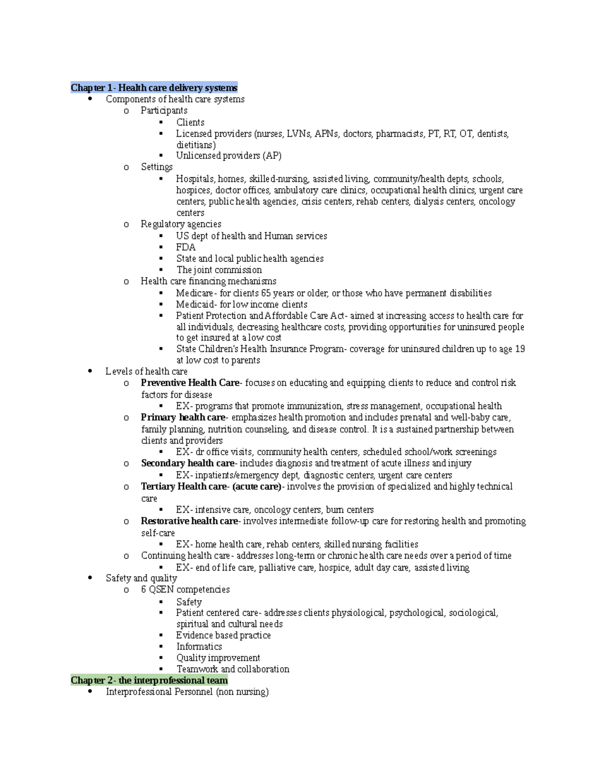Funds book study guide - Chapter 1- Health care delivery systems ...