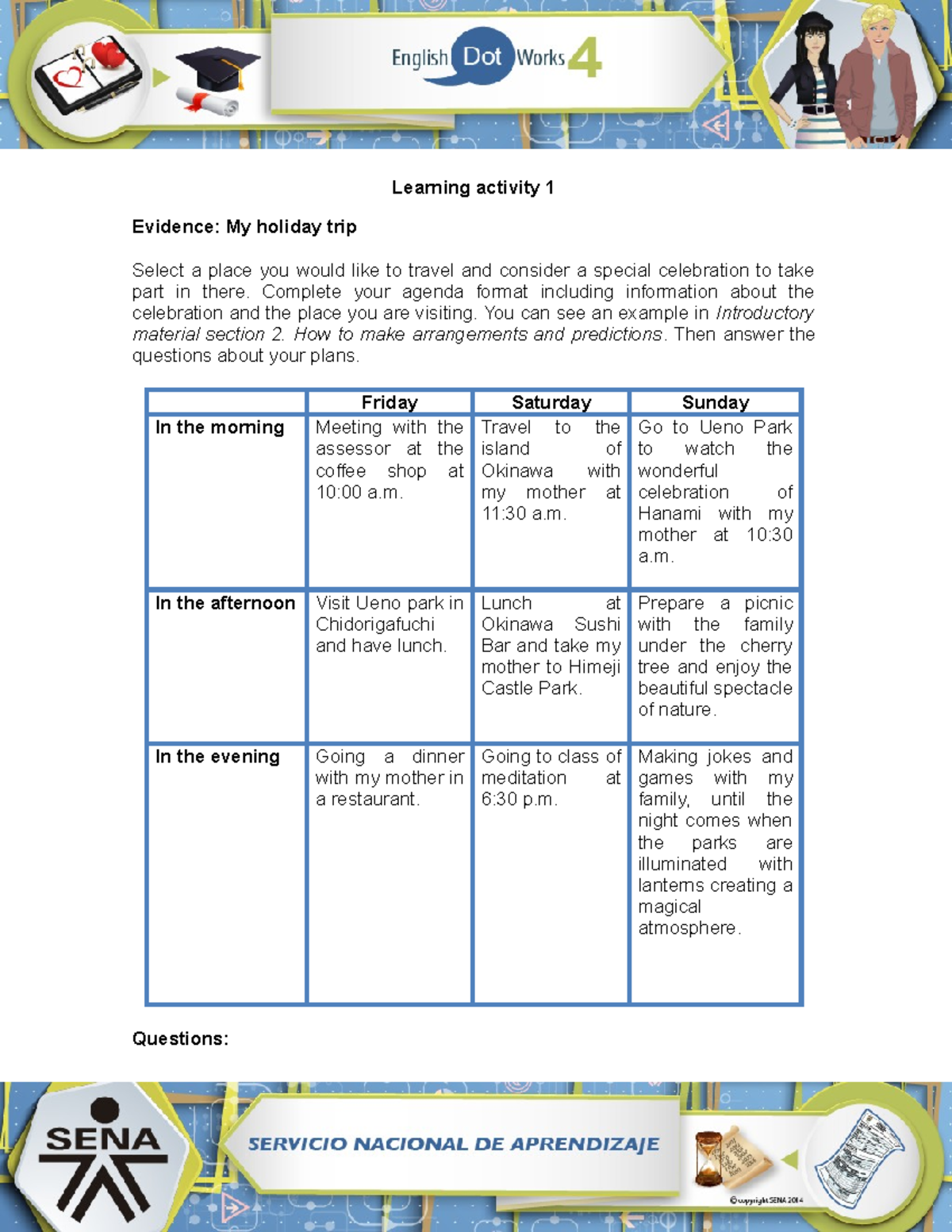 Evidence My holiday trip en ingles sena - Learning activity 1 Evidence ...