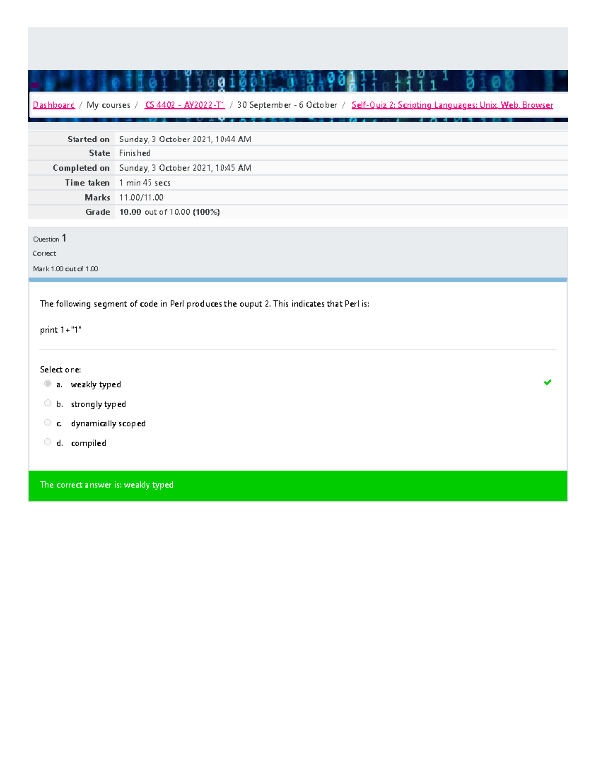Self Quiz 2 Scripting Languages Unix Web Browser Attempt Review