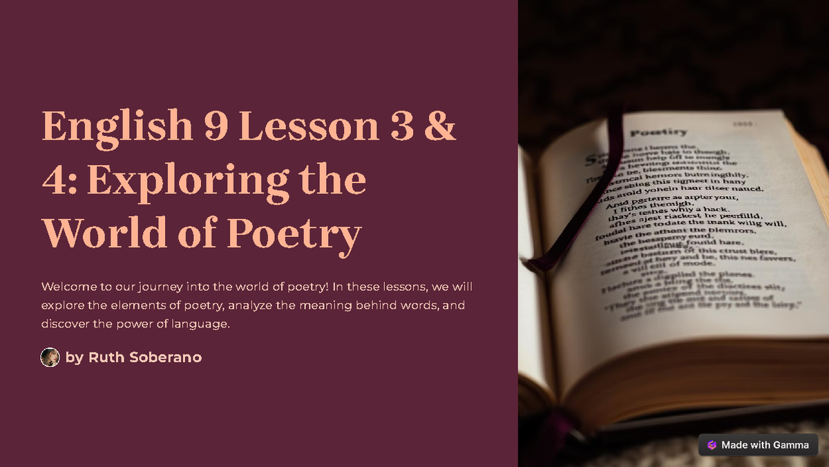 English 9 Lesson 3 and 4 Exploring the World of Poetry - English 9 ...