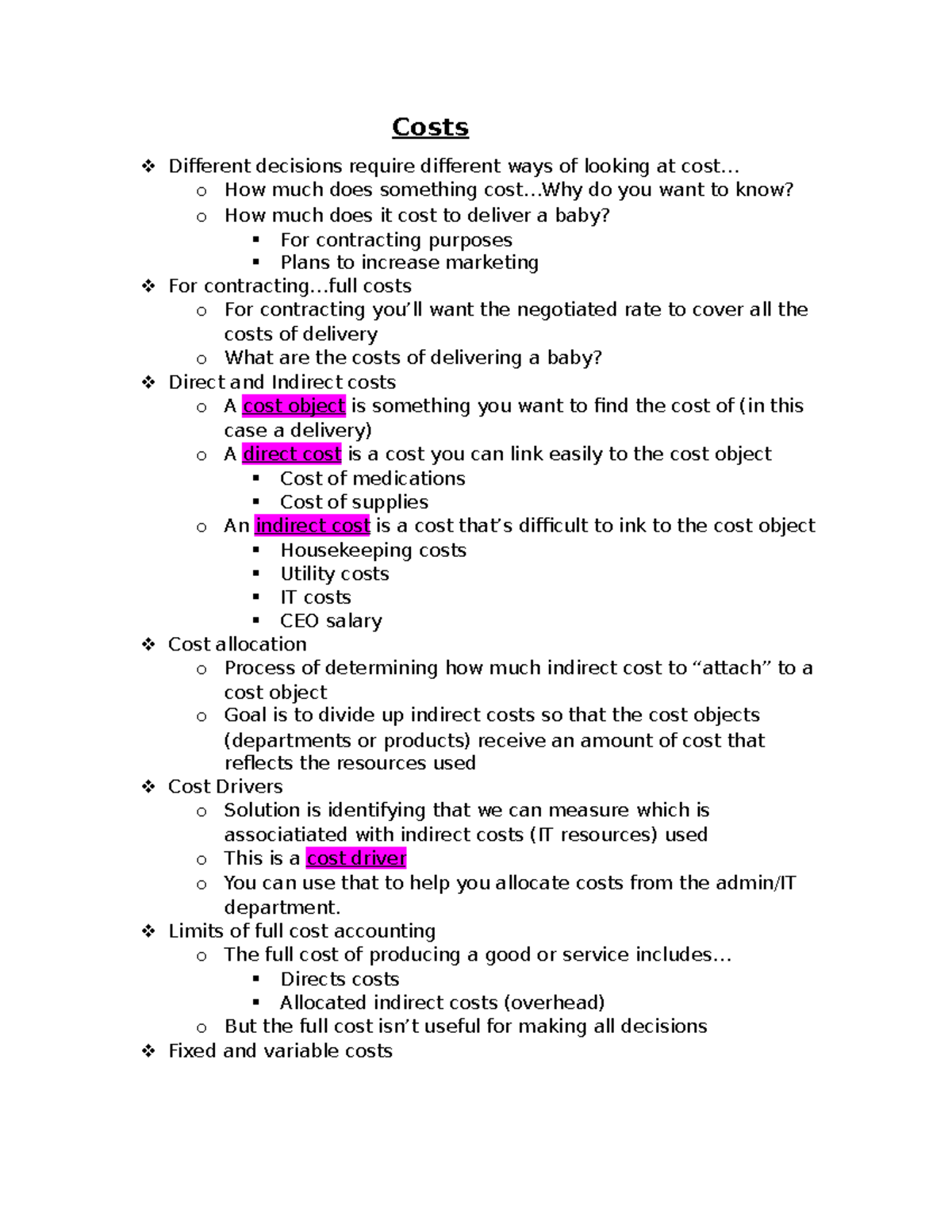 Costs Notes 09-14-22 - Costs Different decisions require different ways ...