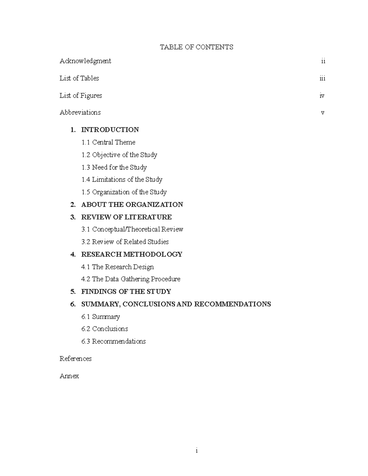 Table OF Contents - TABLE OF CONTENTS Acknowledgment ii List of Tables ...