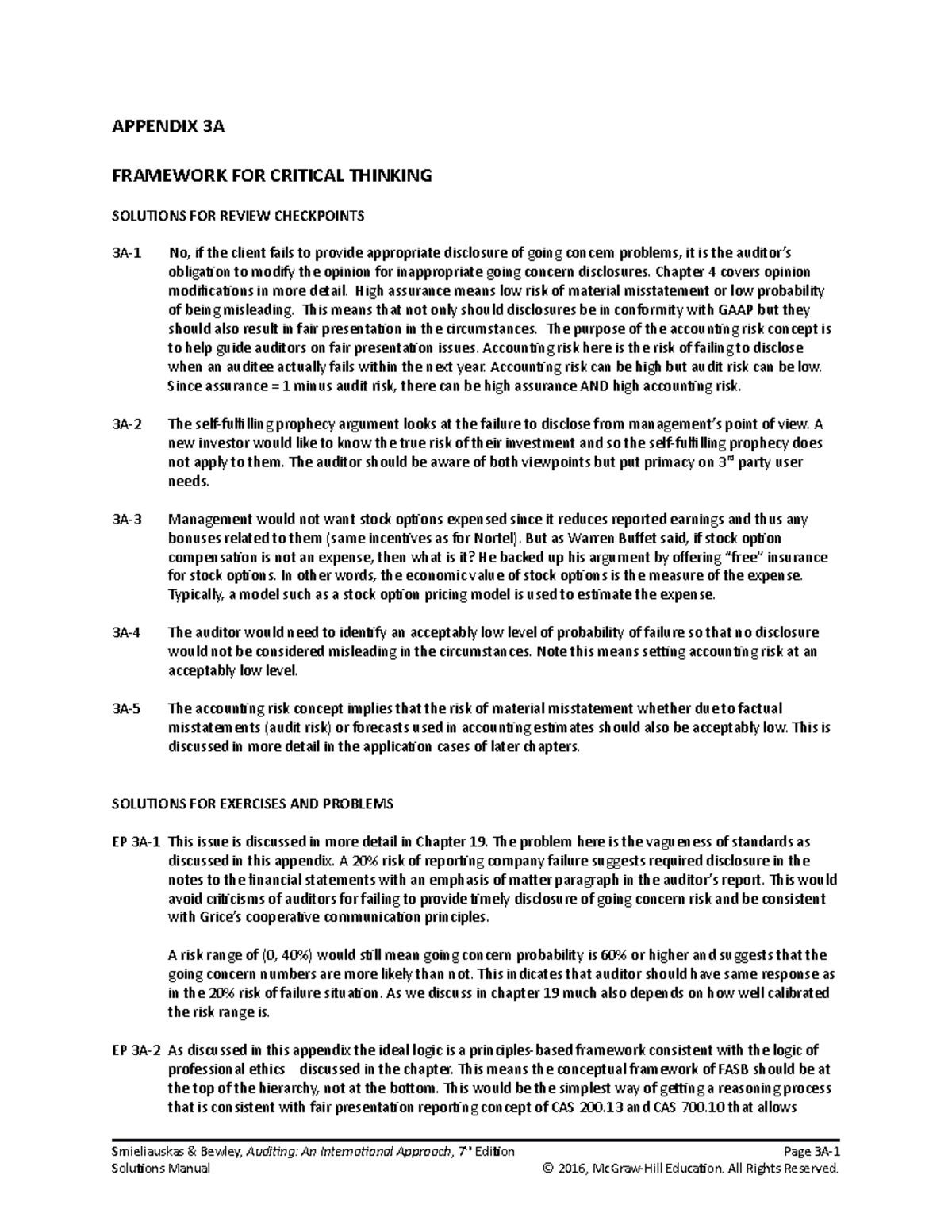Chapter 3A Solutions - APPENDIX 3A FRAMEWORK FOR CRITICAL THINKING ...