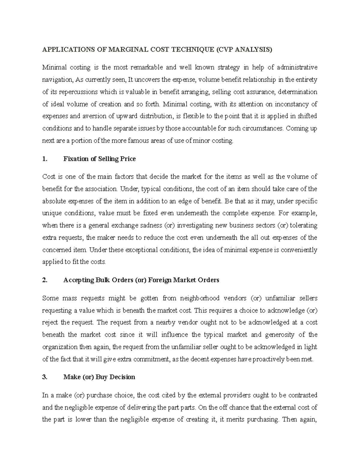 Applications of Marginal Cost Technique (CVP Analysis) - APPLICATIONS ...