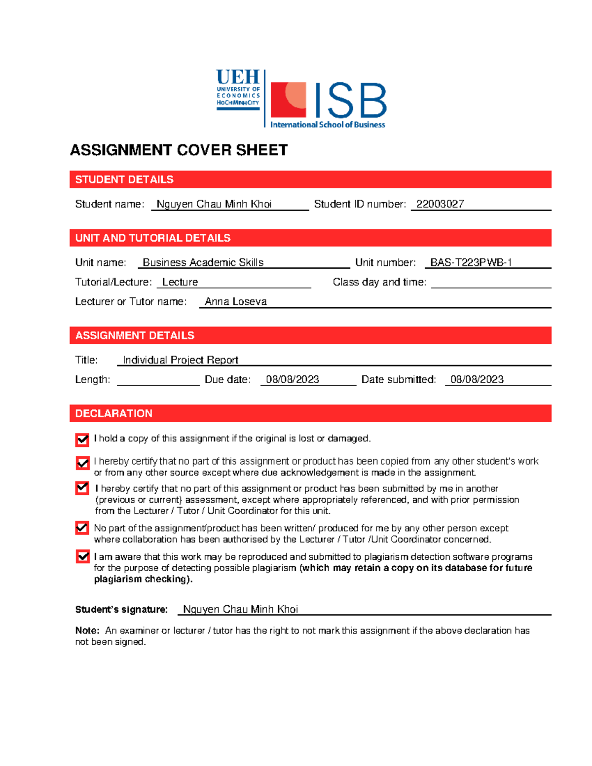 Nguyen Chau Minh Khoi - BAS-T223PWB-1 - Individual Report - ASSIGNMENT ...