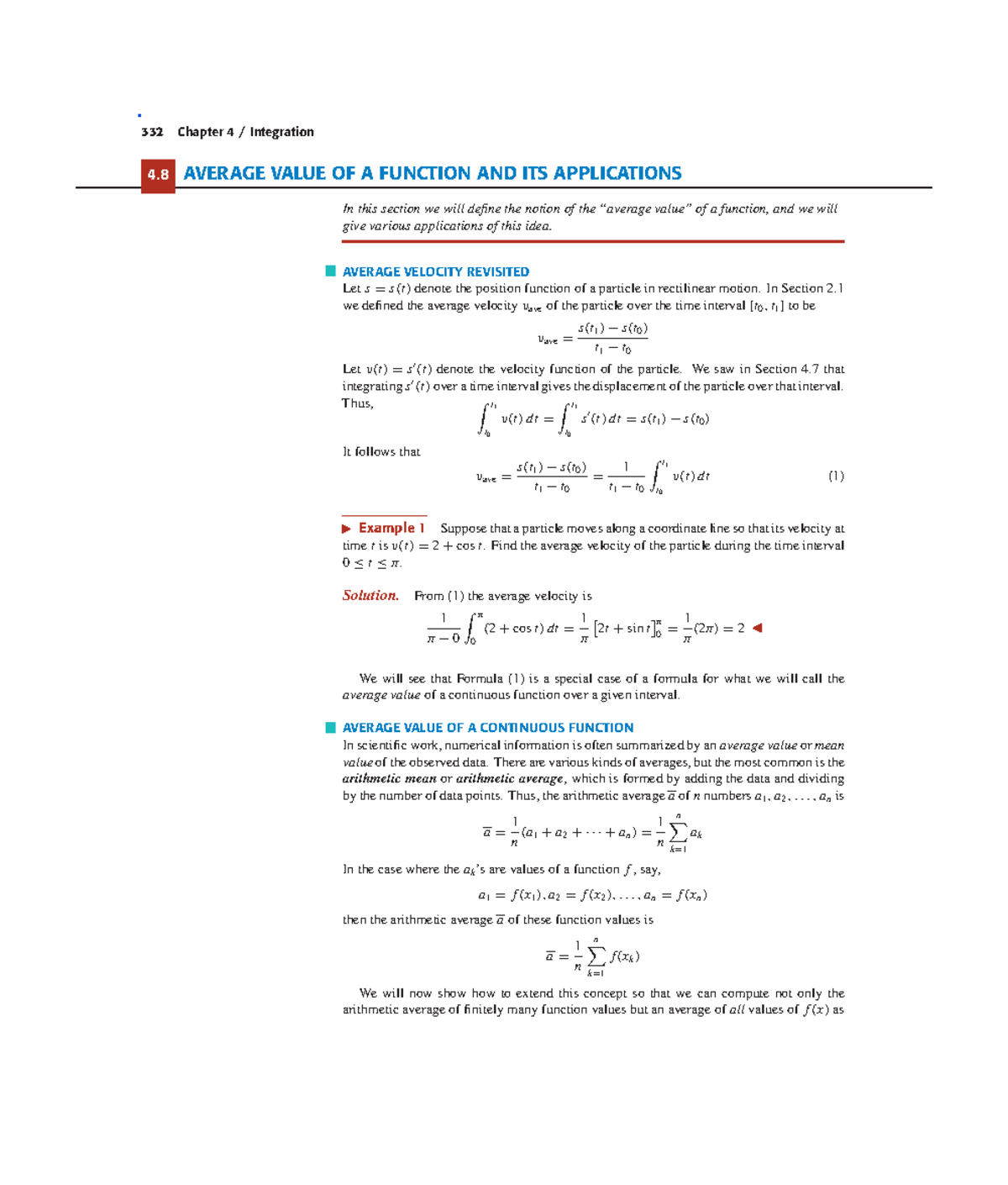 Math work ch4-8 - Math work - 332 Chapter 4 / Integration 4 AVERAGE VALUE OF A FUNCTION AND ITS ...