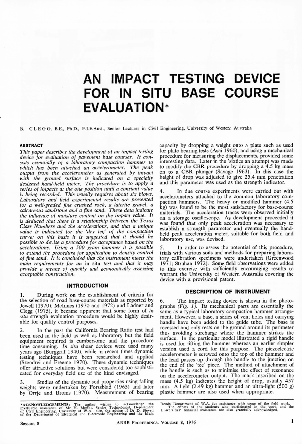 1976 Clegg impact hammer testing reference - DESN031 - NTU - Studocu