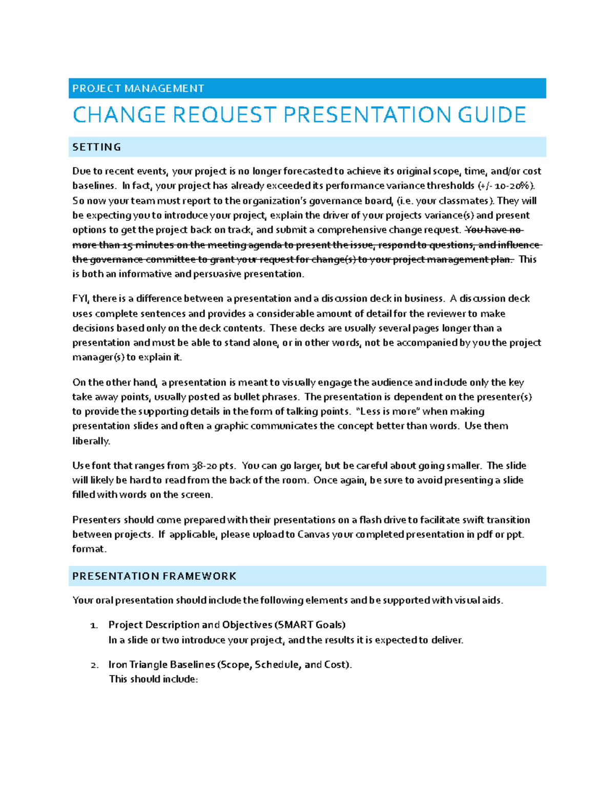 1A Change Request Presentation Guide and Rubric - PROJECT MANAGEMENT ...