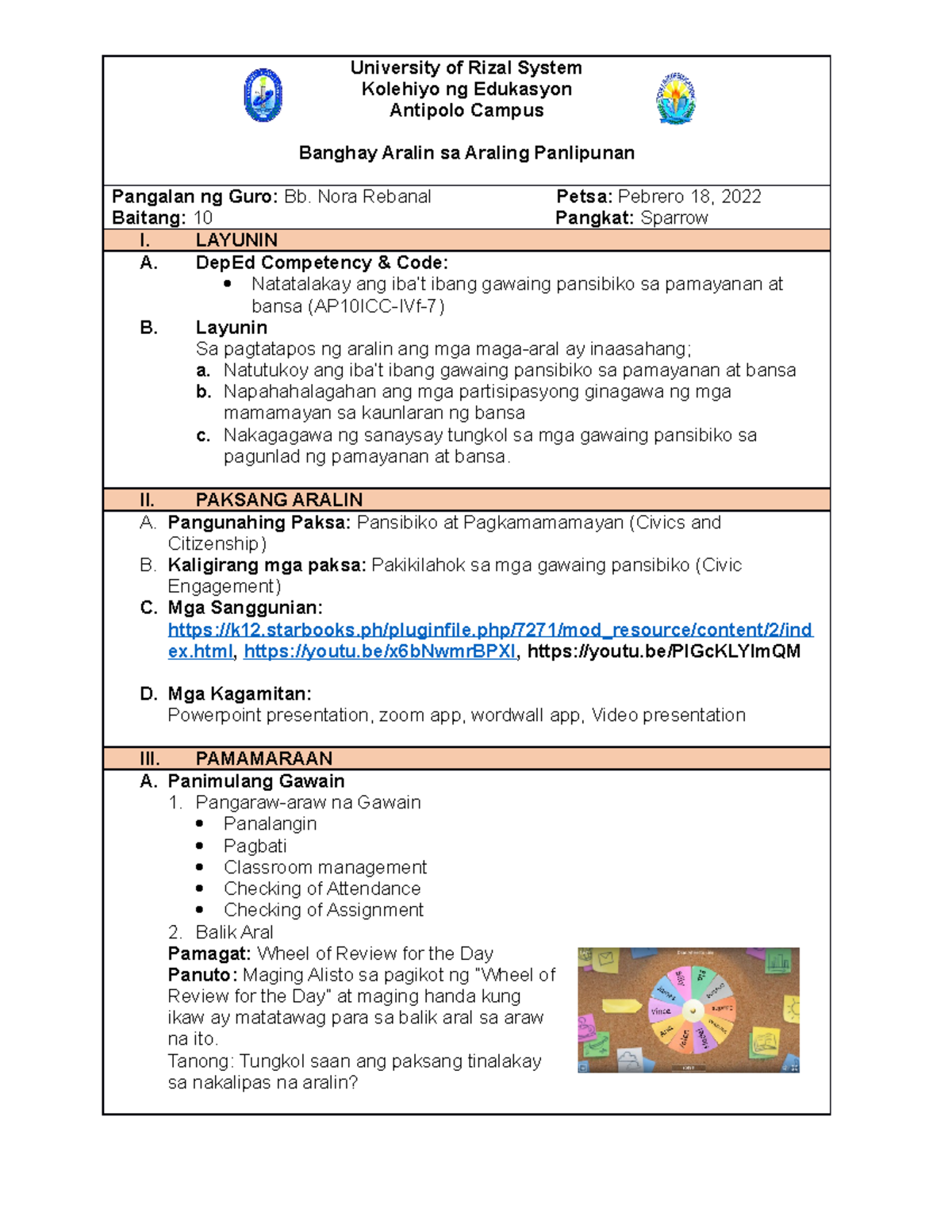 Lesson Plan in social studies - University of Rizal System Kolehiyo ng ...