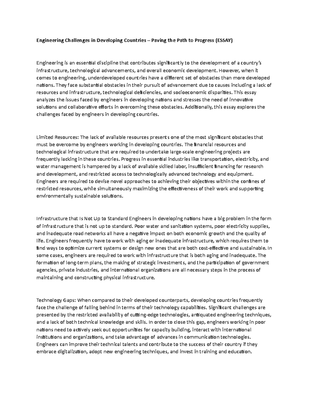 Engineering Challenges in Developing Countries – Paving the Path to ...