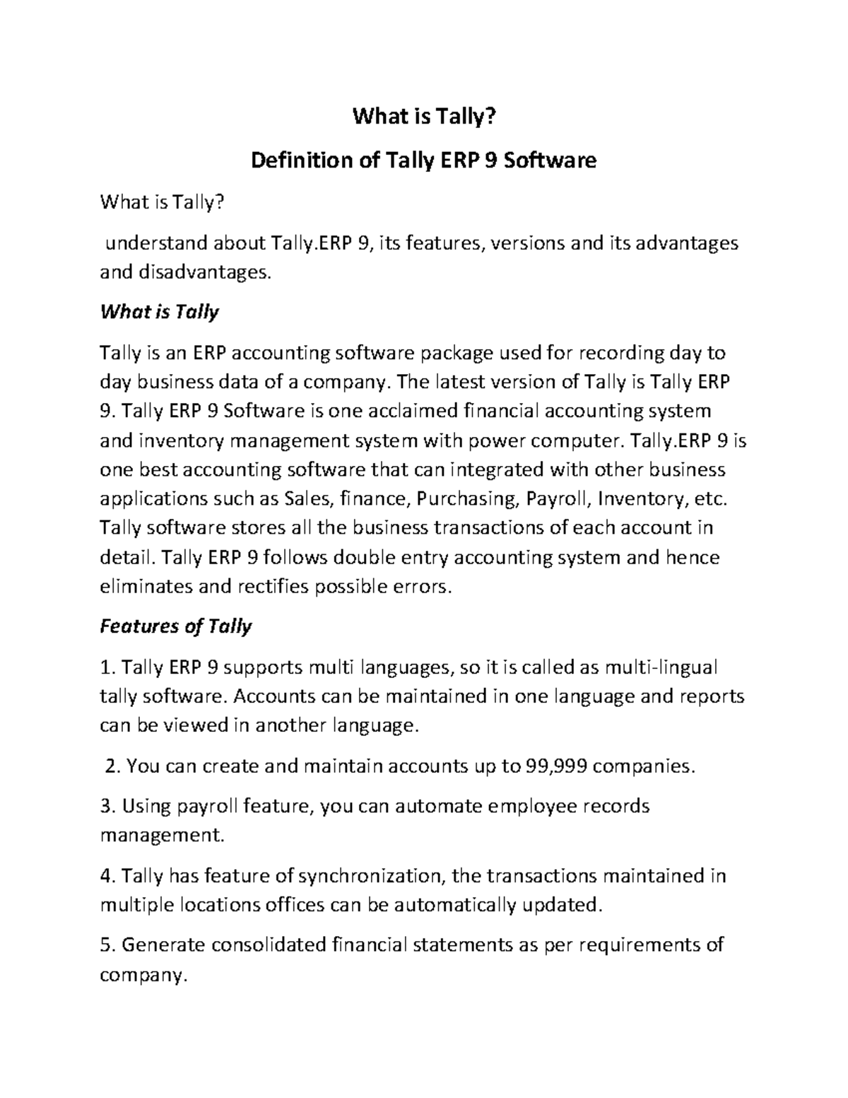 DOC 1 WHAT IS TALLY AND DEFINITION OF TALLY What Is Tally