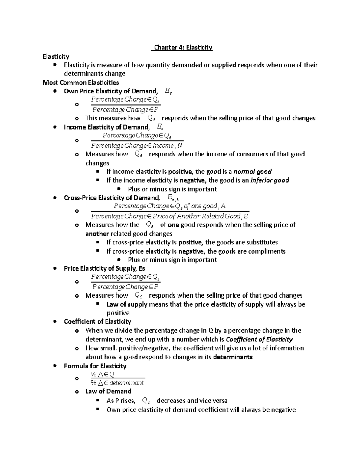 Micro Econ Chapter 4-6 Notes - Chapter 4: Elasticity Elasticity ...