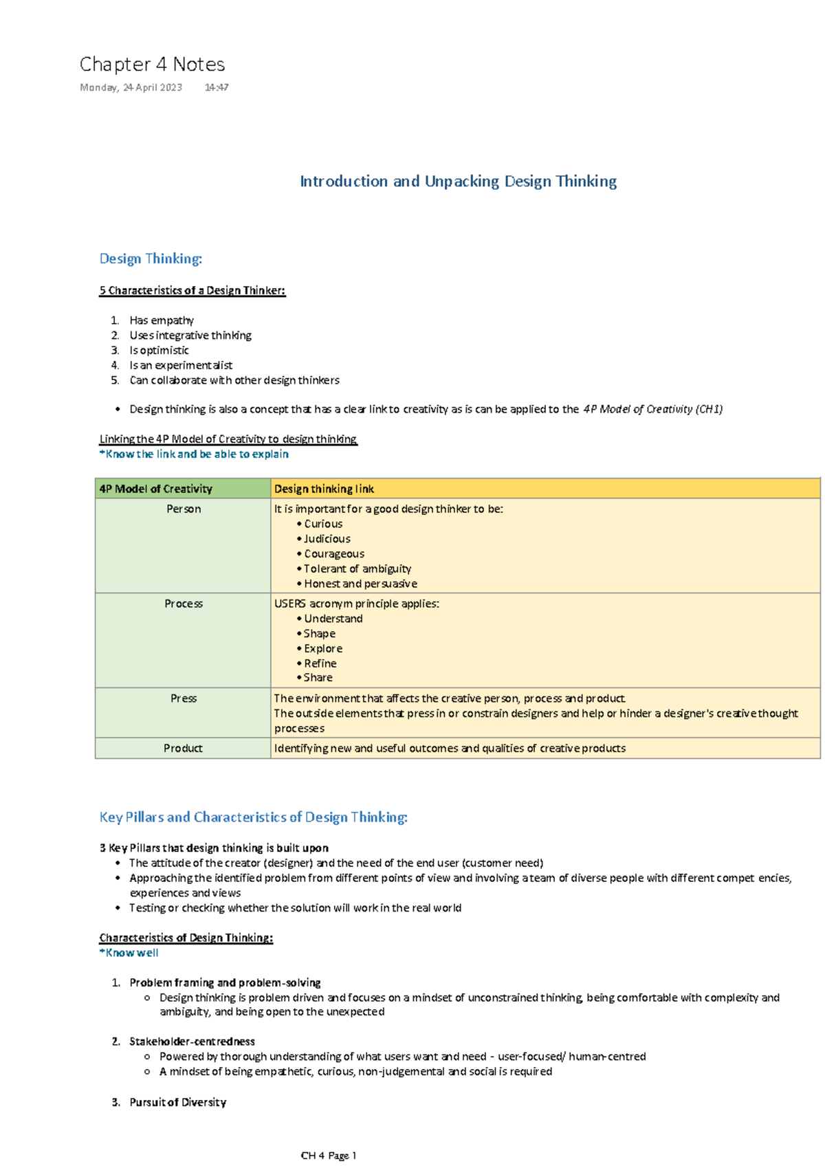 CH 4 OBS211 Notes - Introduction and Unpacking Design Thinking Design ...