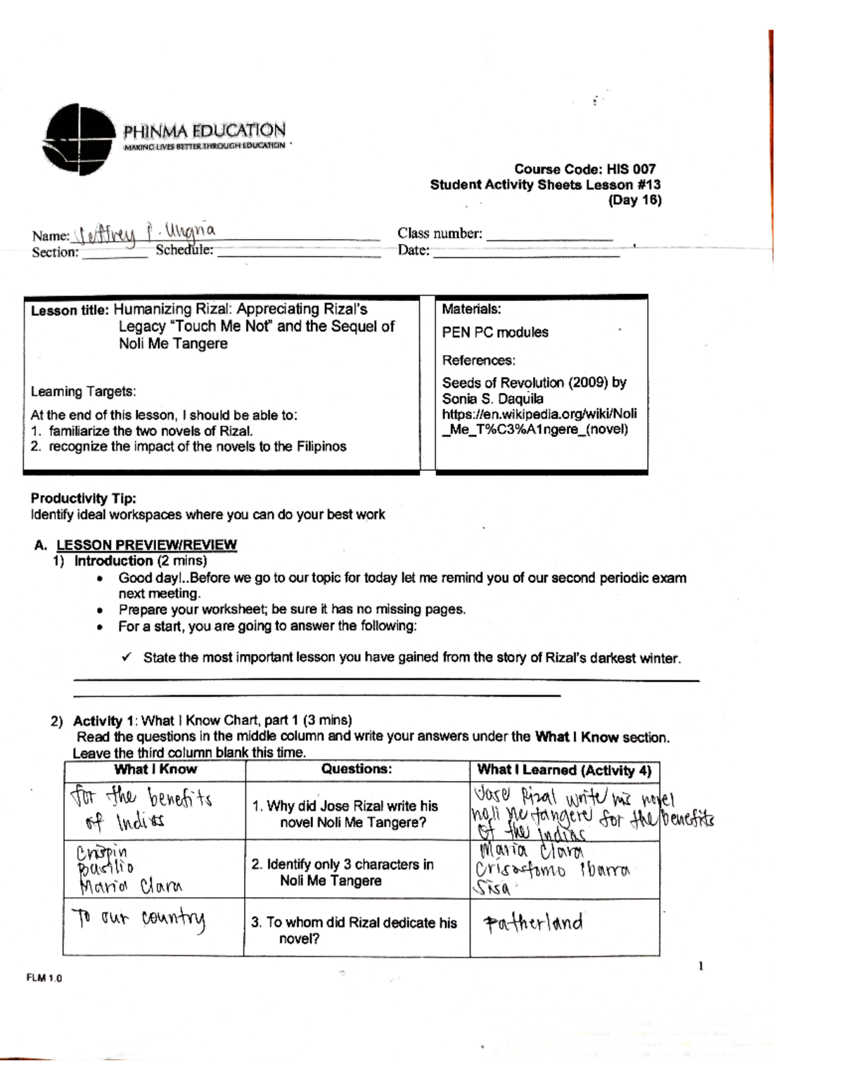 Civil engineering life and works or rizal activity sheet no. 13 - Studocu