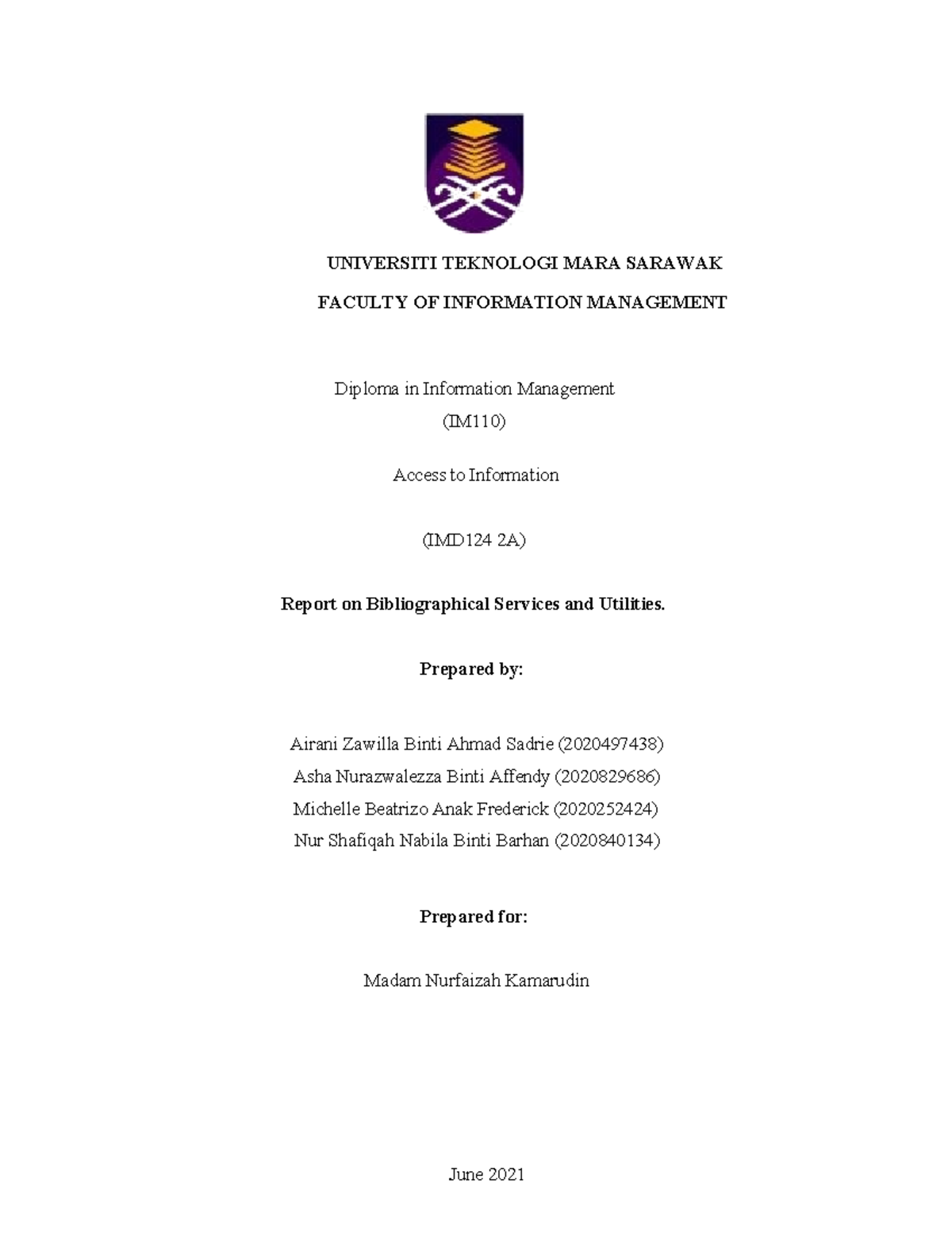 IMD 124 Group Assignment-converted - UNIVERSITI TEKNOLOGI MARA SARAWAK ...