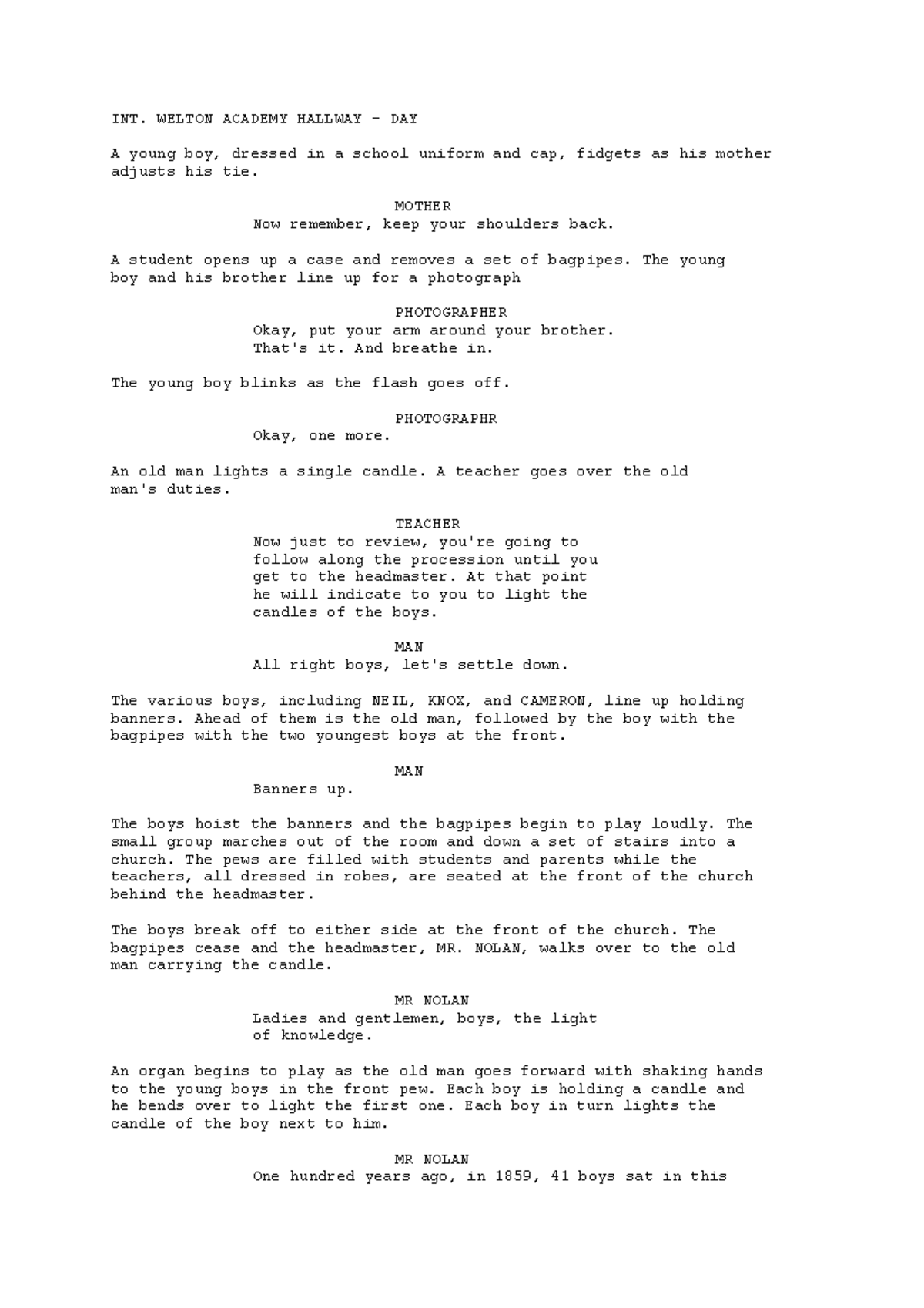 Dead Poets Society screen play - INT. WELTON ACADEMY HALLWAY - DAY A ...