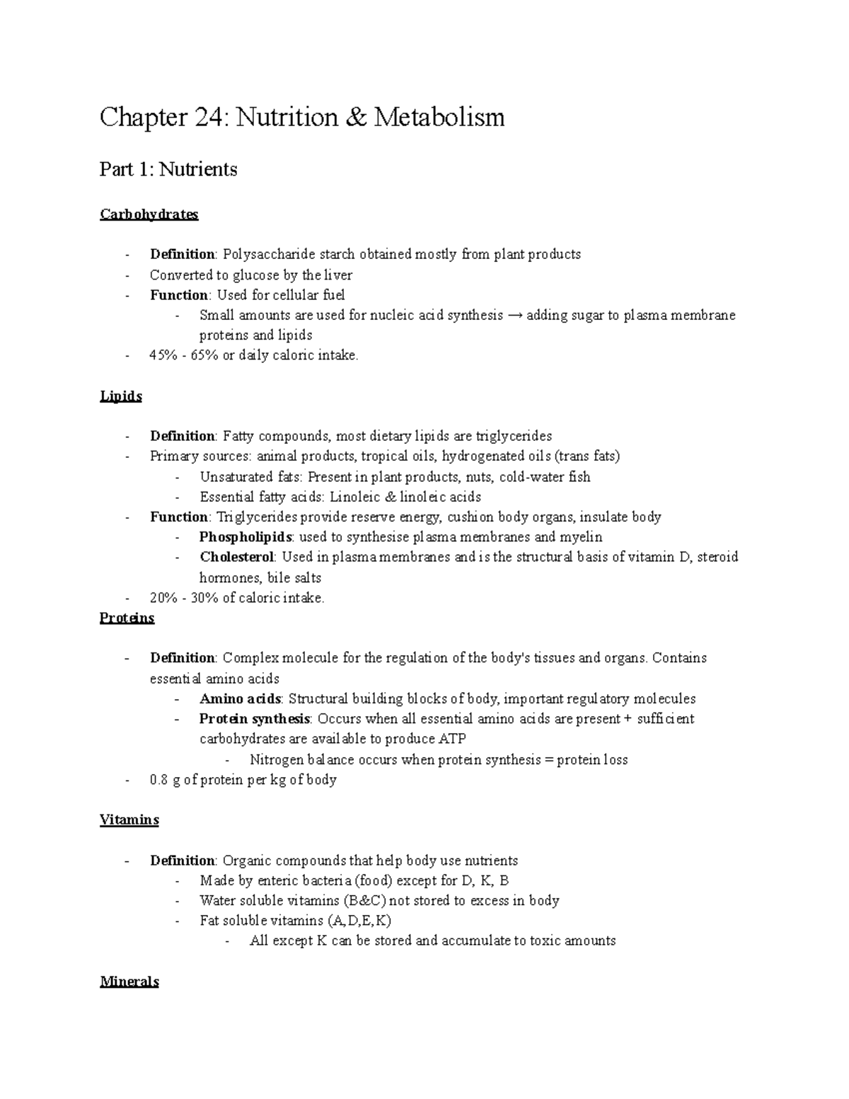 Chapter 24 Nutrition & Metabolism - Chapter 24: Nutrition & Metabolism ...