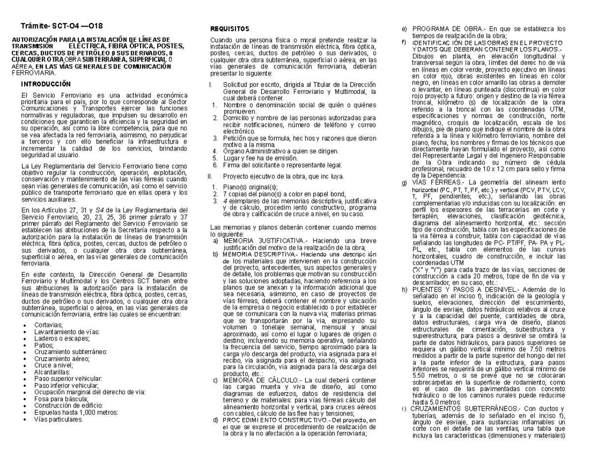 Tramite SCT-04-018 PARA Lineas Electricas Pdf To Word - Trámite- SCT-O4 —O AUTORIZACIÕN PARA LA ...