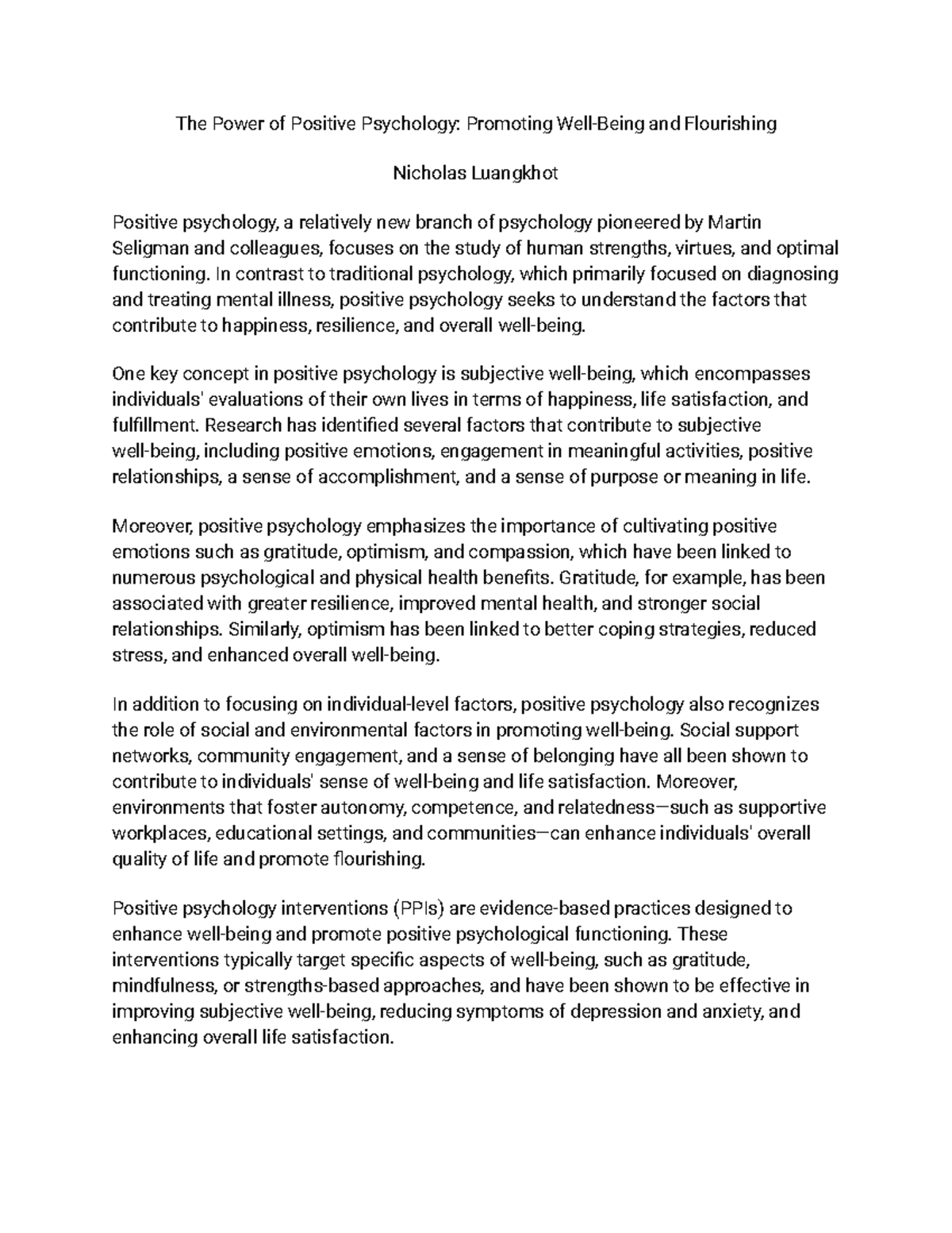 The Power of Positive Psychology Promoting Well-Being and Flourishing ...