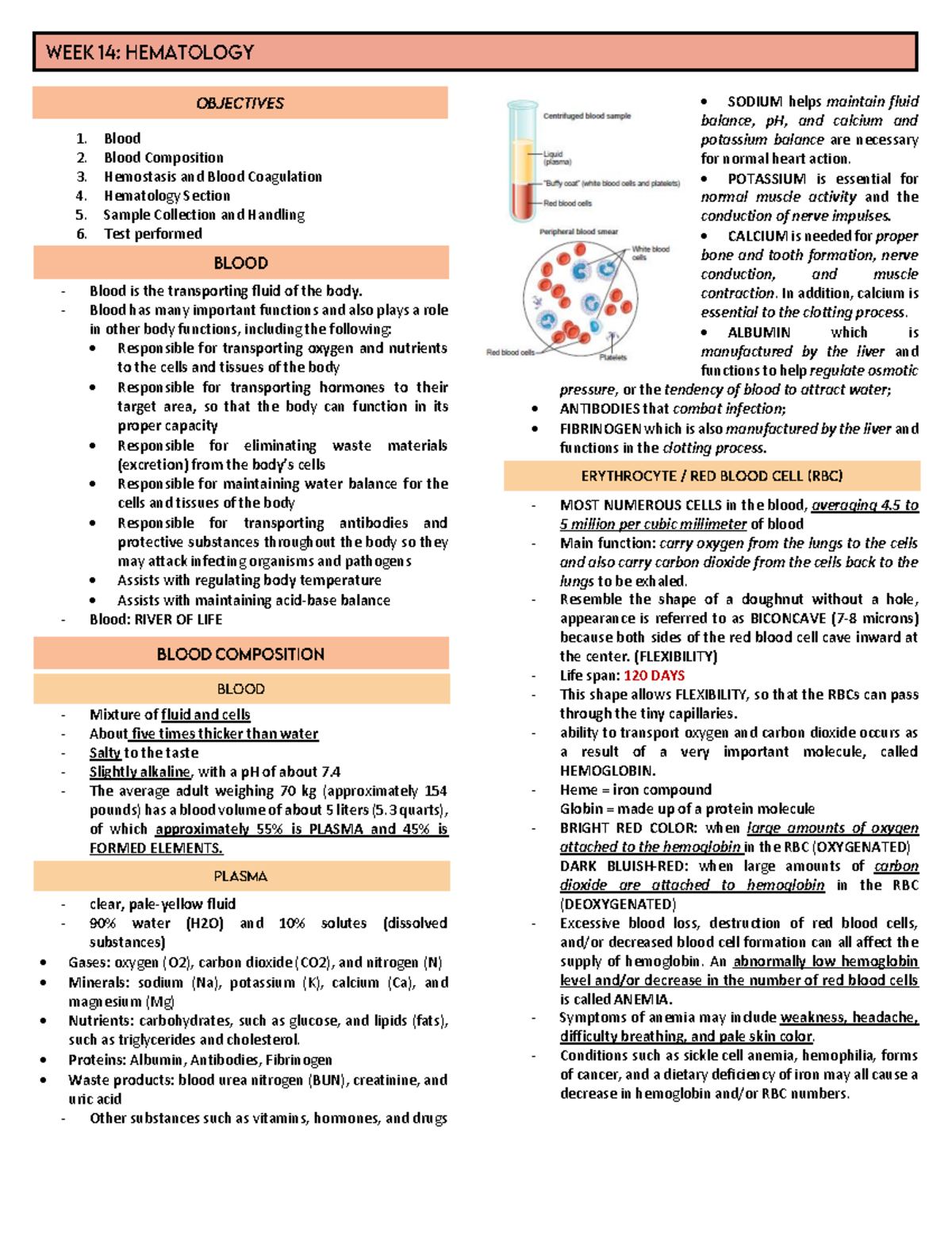 MLSP112 PDF Hematology - Blood Blood Composition Hemostasis and Blood ...