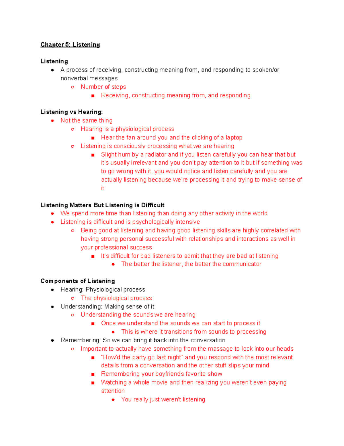 Chapter 5 Listening - Chapter 5: Listening Listening A process of ...