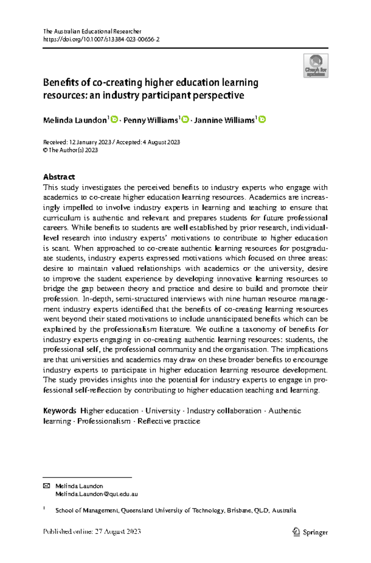 S13384 023 00656 2 - Why - Vol.:(0123456789) The Australian Educational ...