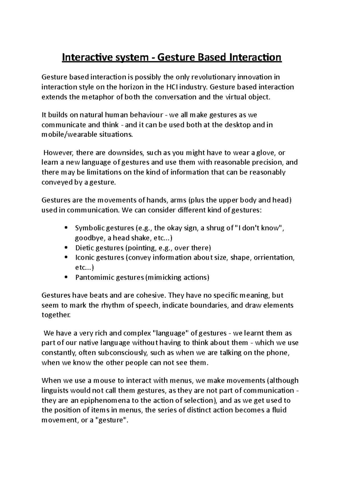 Interactive system - Gesture Based Interaction - Gesture based ...