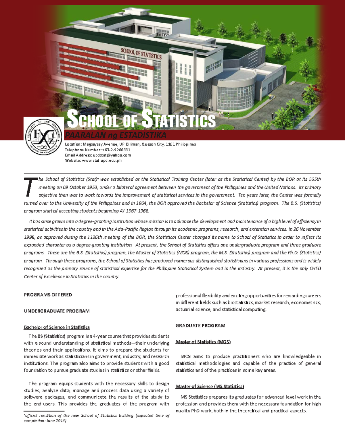 3 - 2132431221324312 - T he School of Statistics (Stat)a was ...