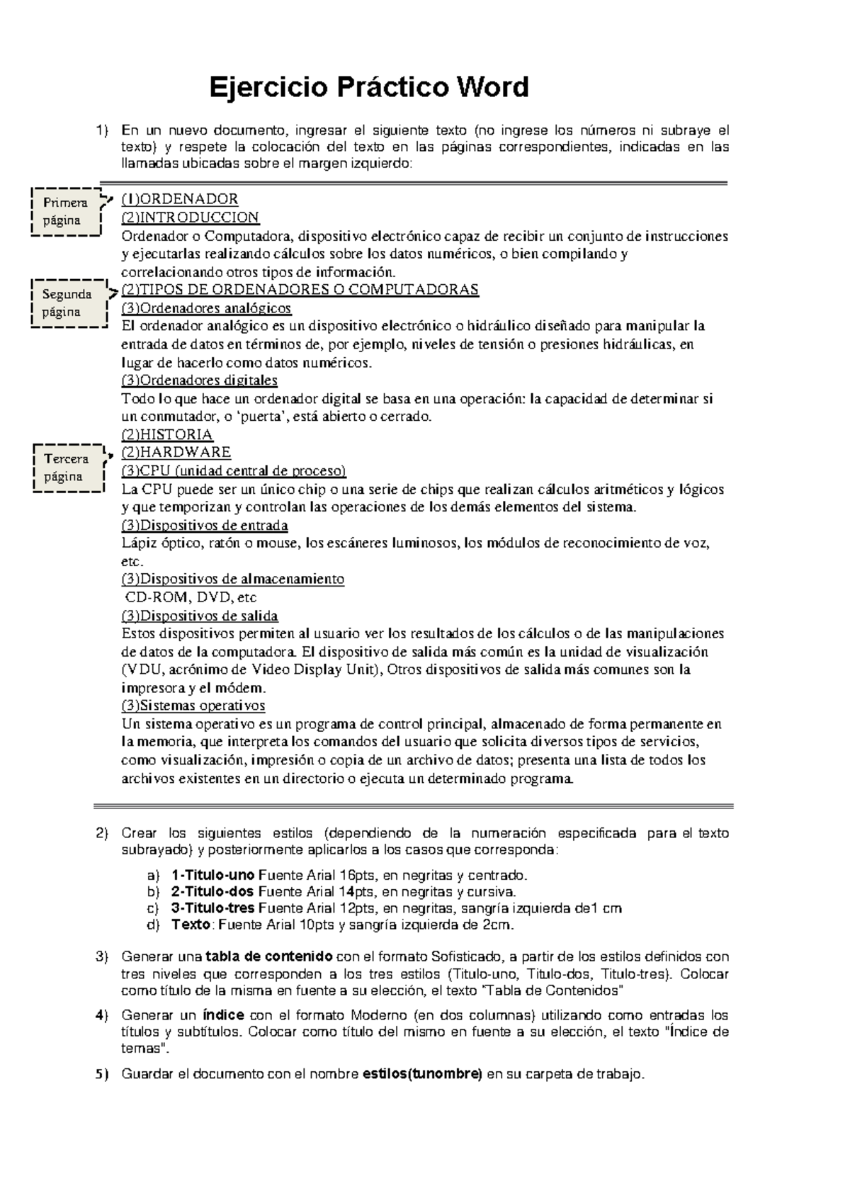 Ejpractico 09word - ACTIVIDAD - Ejercicio Práctico Word En un nuevo documento, ingresar el ...