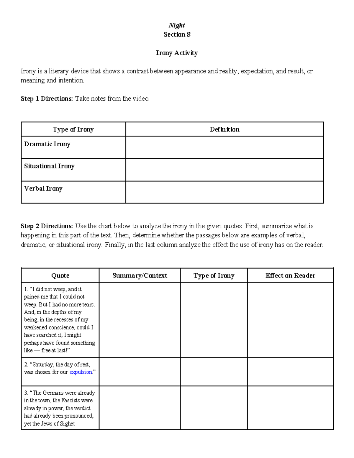 Copy of Irony Section 8 - Night Section 8 Irony Activity Irony is a ...