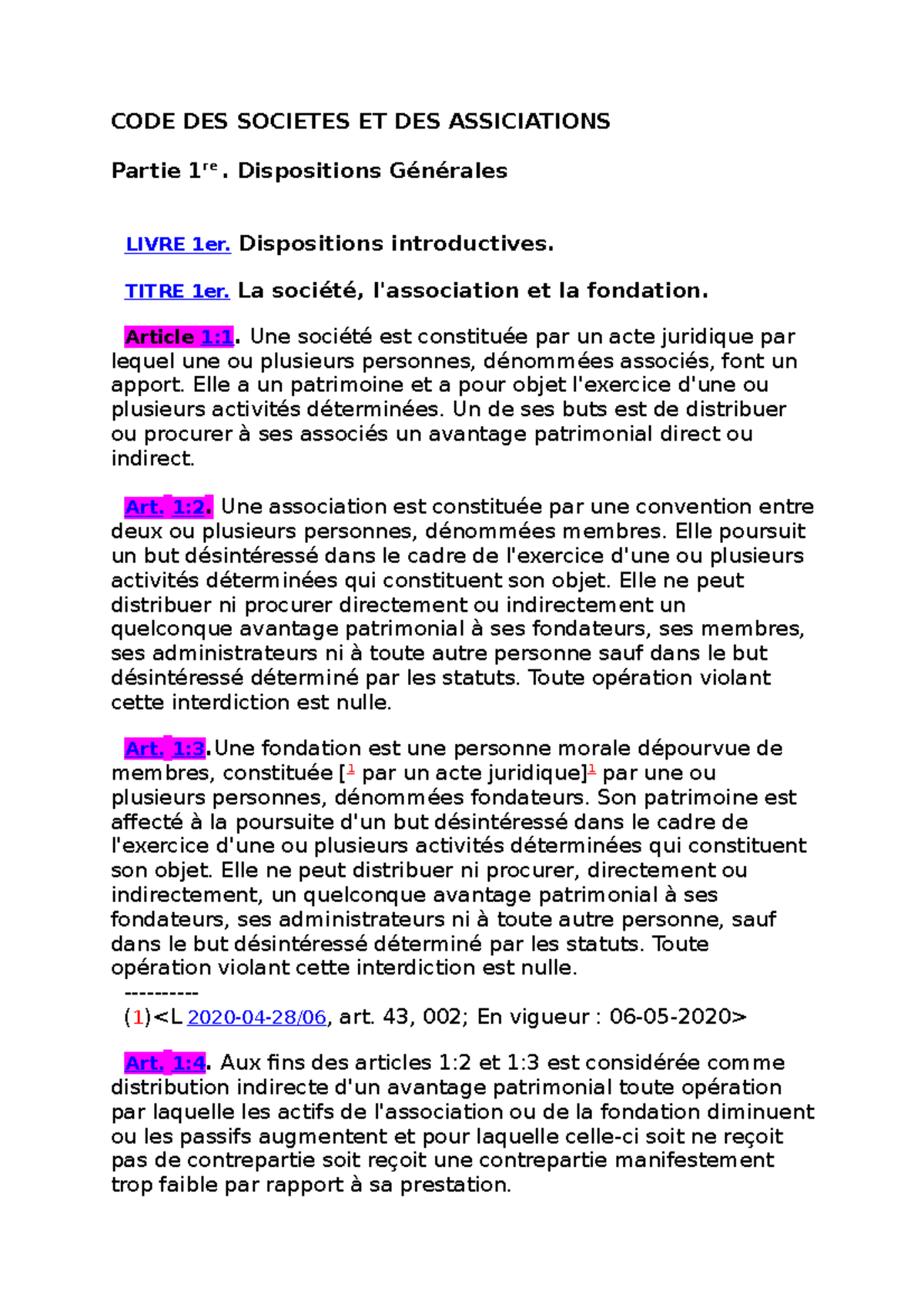 CODE DES Societes ET DES Assiciations - CODE DES SOCIETES ET DES ...
