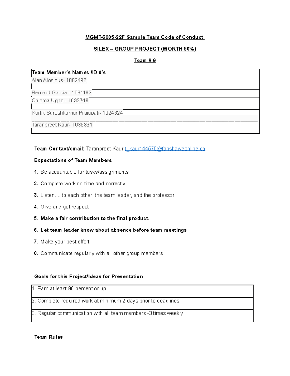 MGMT-6085-03-22F Group-6 Team Code of Conduct - MGMT-6085-22F Sample ...
