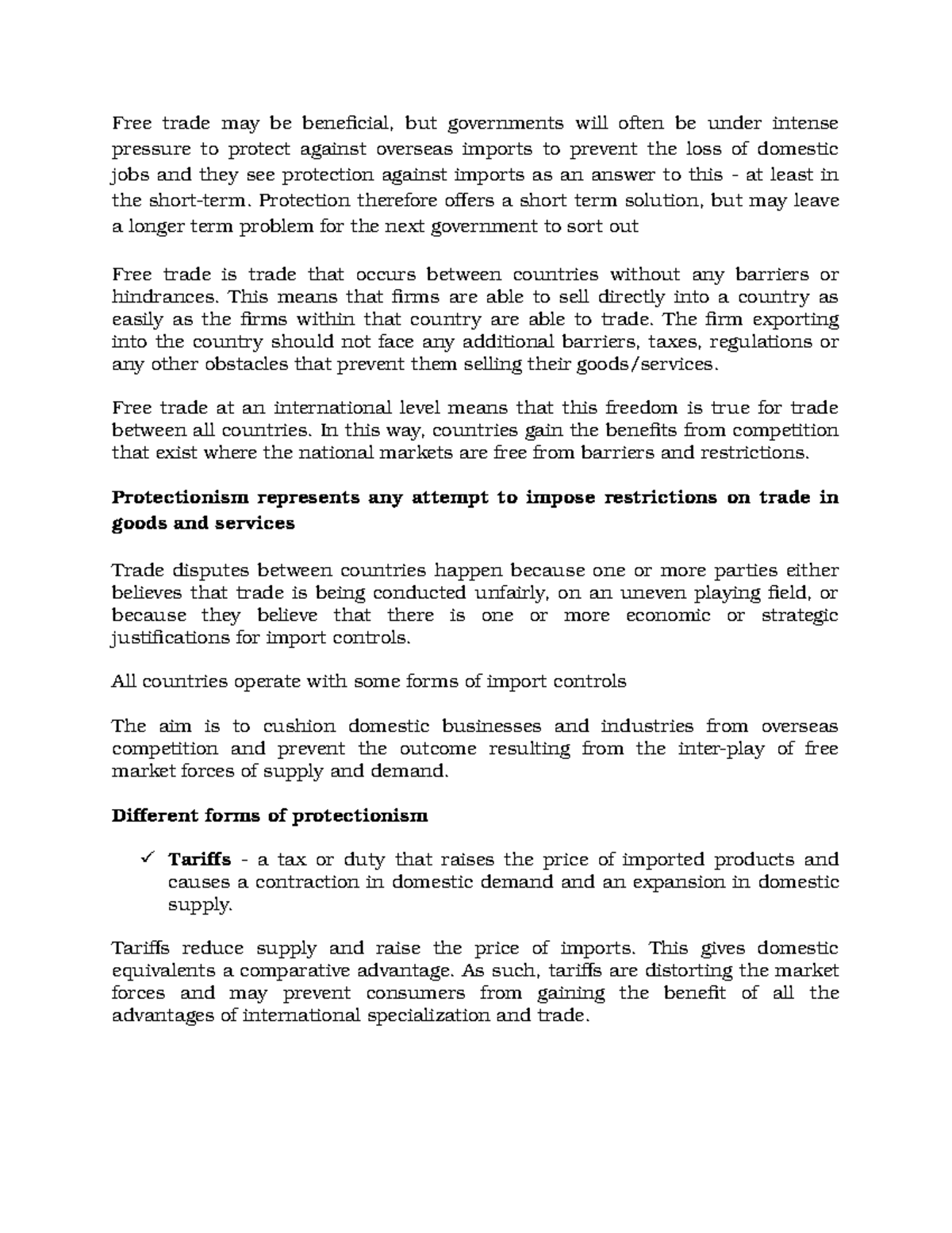 Trade - Free trade may be beneficial, but governments will often be ...