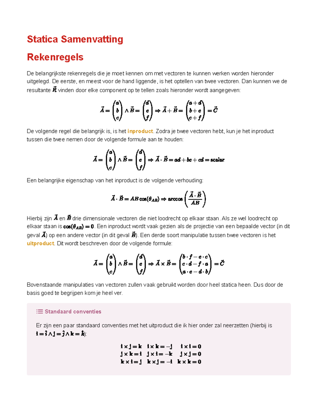 TU Schatkist - Statica Samenvatting - Statica Samenvatting Rekenregels ...