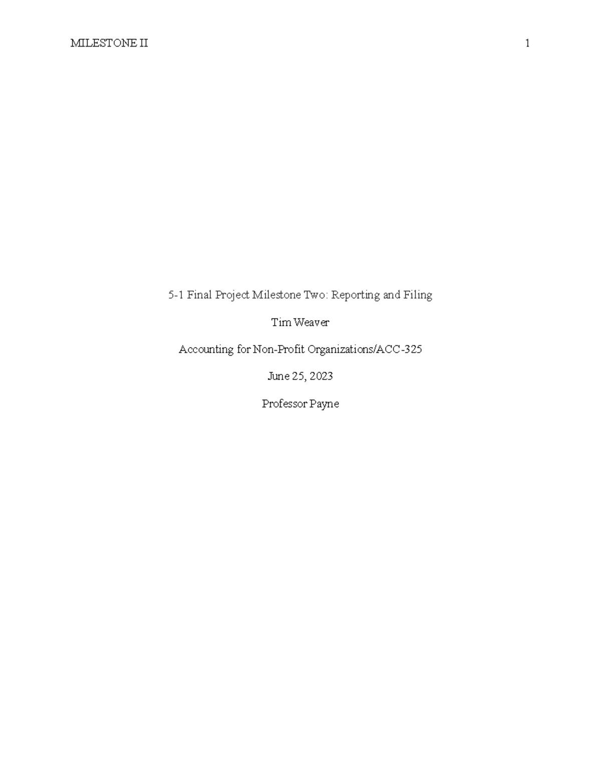 ACC 325 Miletone II - Second Milestone of the Final Project - 5-1 Final ...