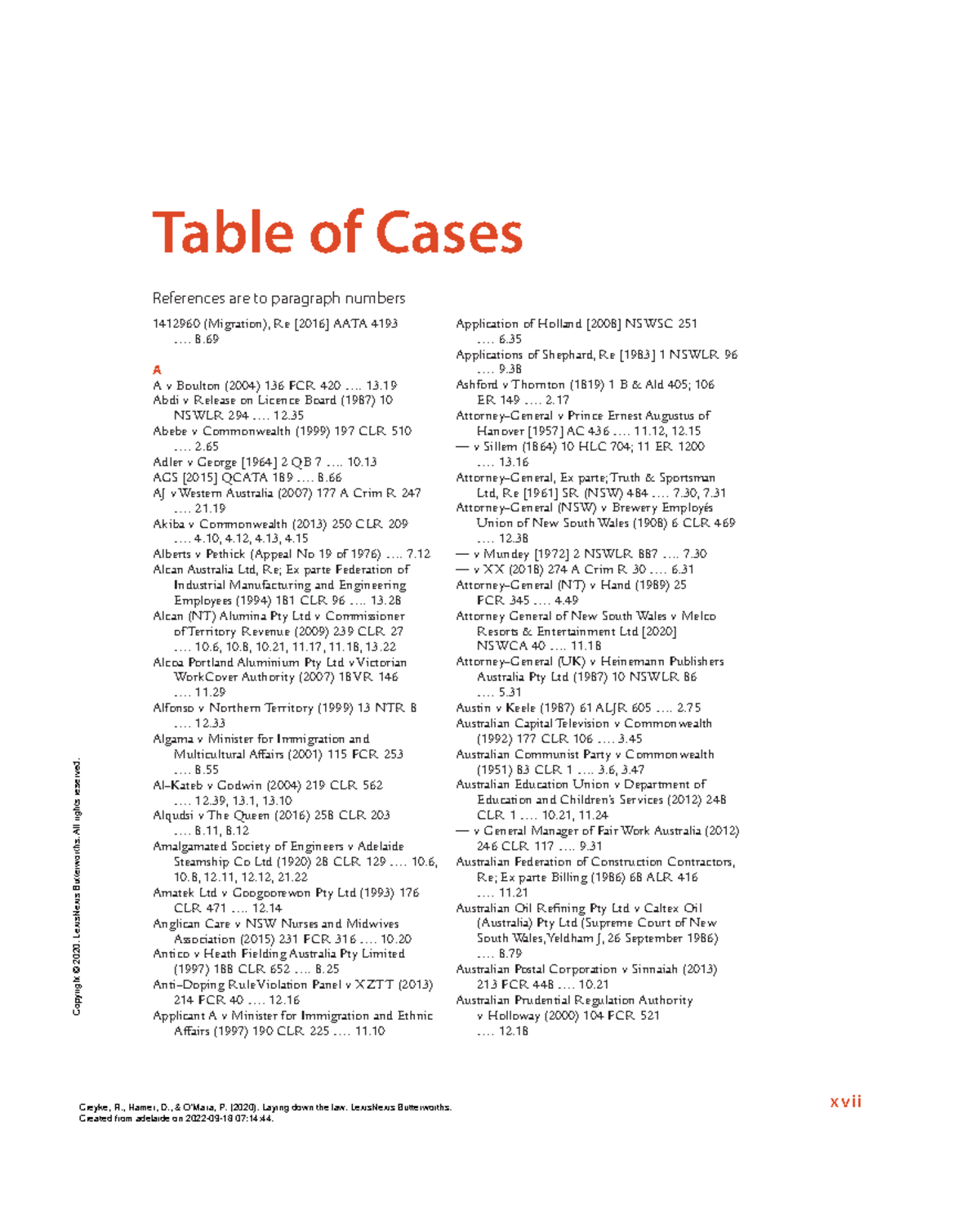 Laying down the Law - (Table of Cases) - Table of Cases References are ...