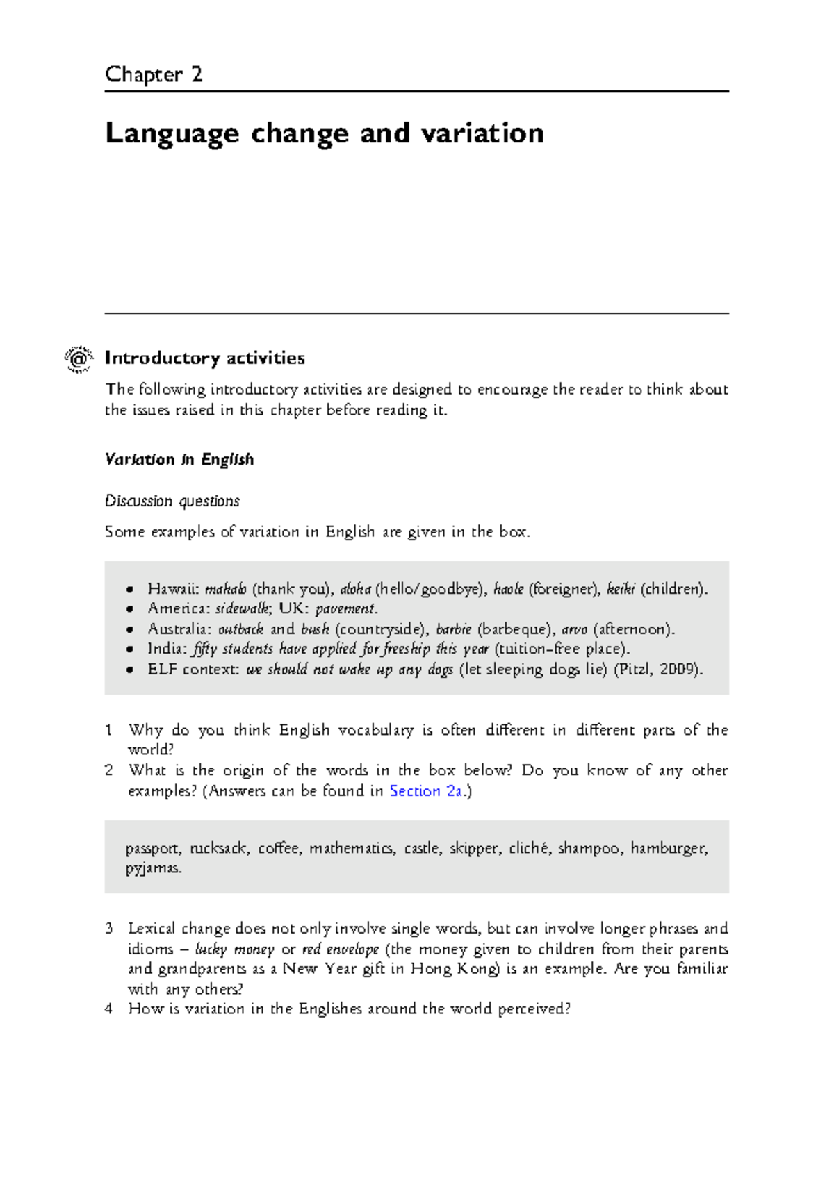 Introducing Global Englishes - Chapter 2 - Chapter 2 Language change and variation Introductory ...