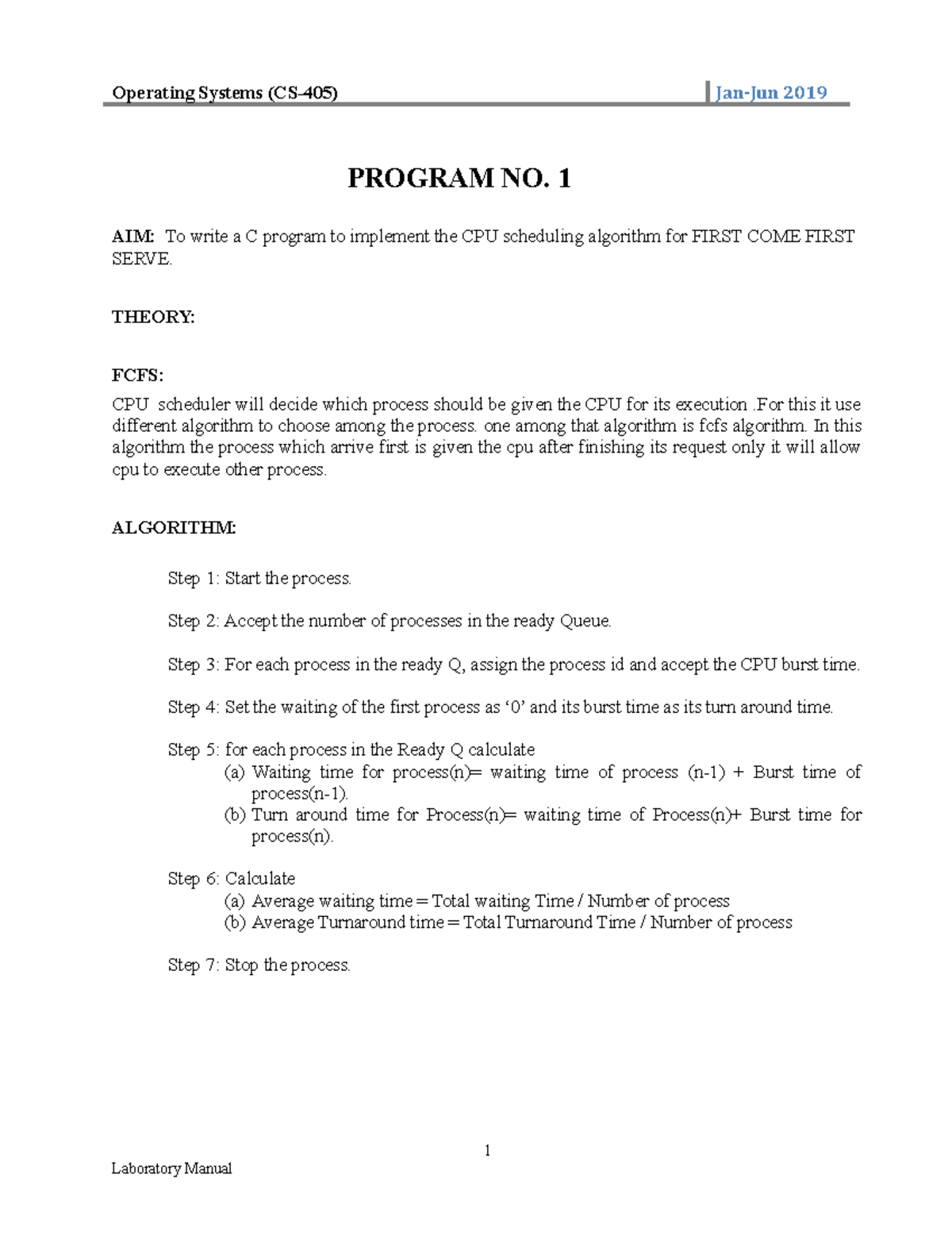 Cs 405 Lm Exp1 Operating System Operating Systems Cs 405 Jan Jun 2019 Program No 1 Aim