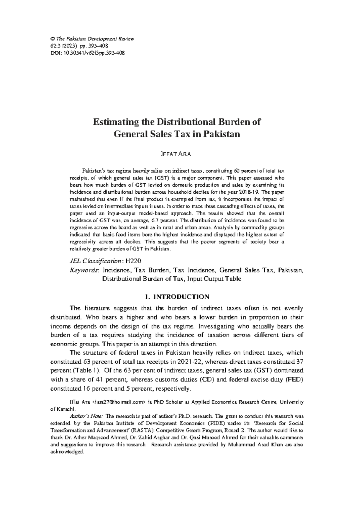 Class Activity-Public Finance - © The Pakistan Development Review 62 : ...