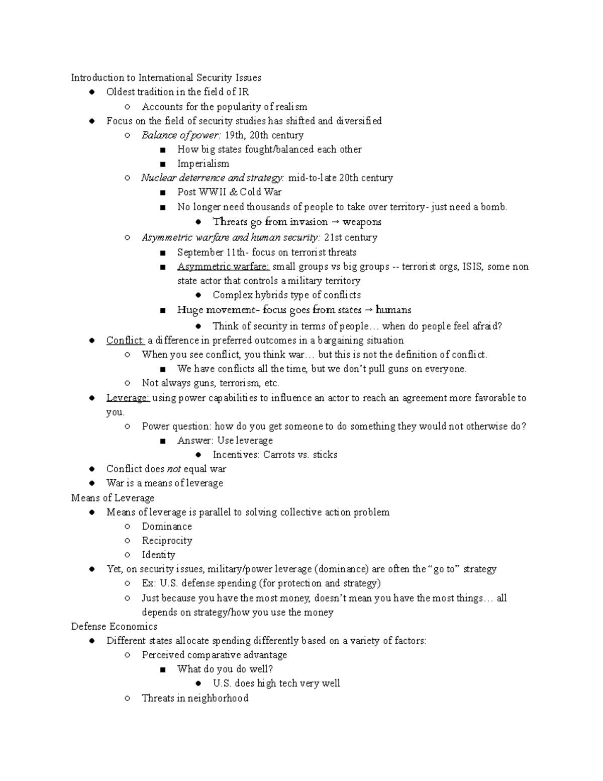 International Security Issues Lecture 10 - Introduction to ...