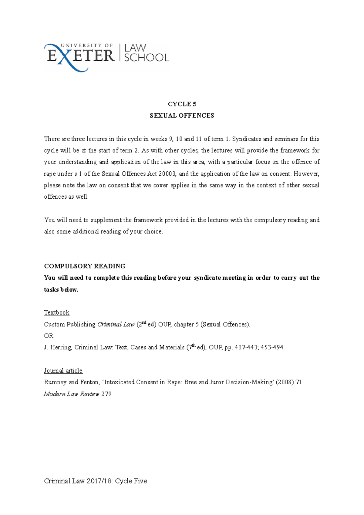 Cycle Five Information and Tasks - CYCLE 5 SEXUAL OFFENCES There are ...