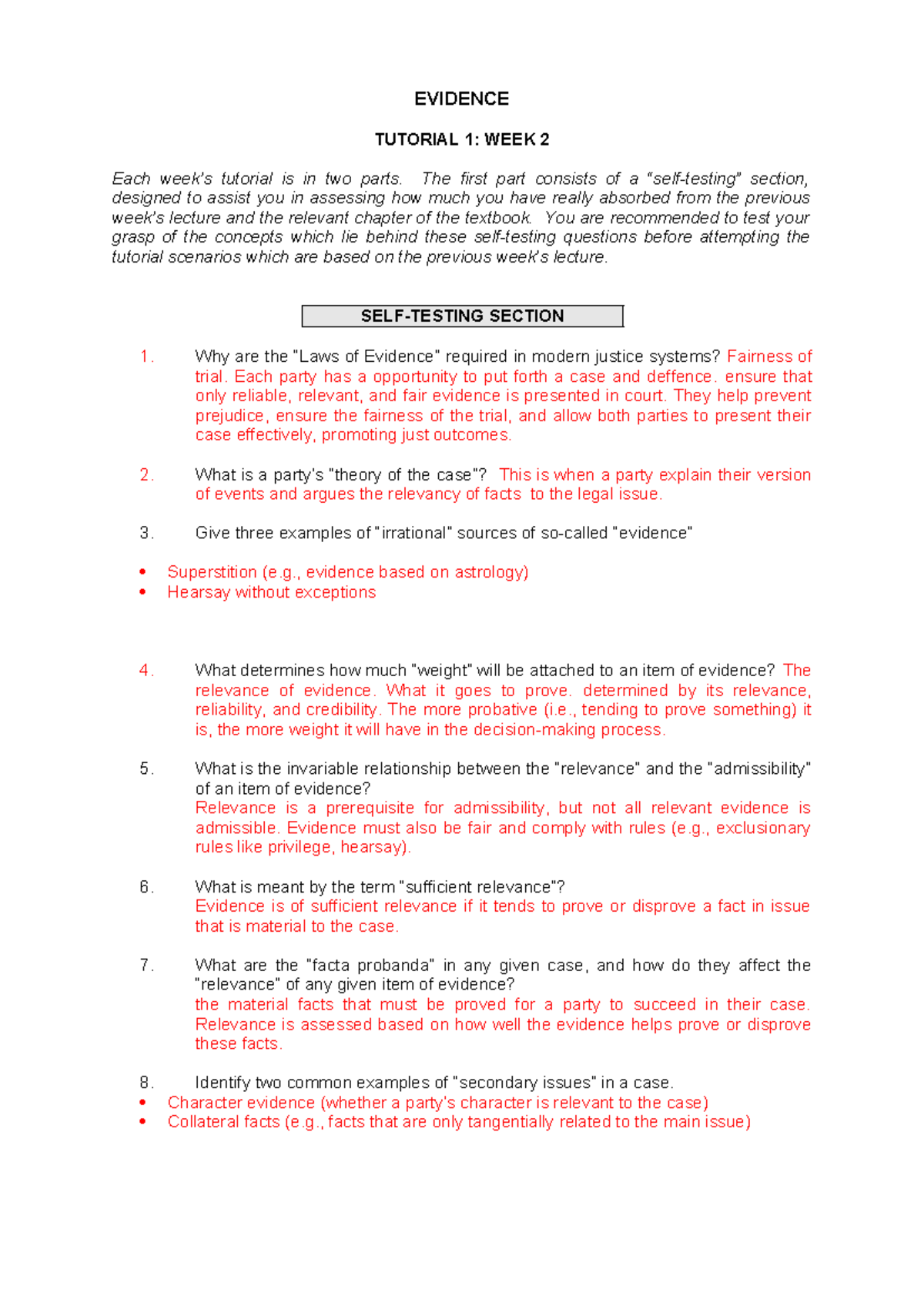 Evidence Tute 1 Week 2 Tutorial Question Evidence Tutorial 1 Week 2 Each Weeks Tutorial