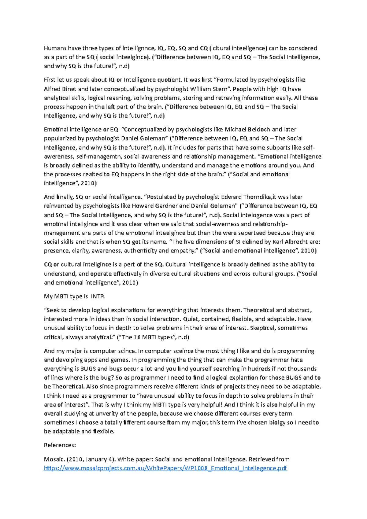 EI unit 1 discussion - it is just an assignment for the emotional intelligence course, hope it ...