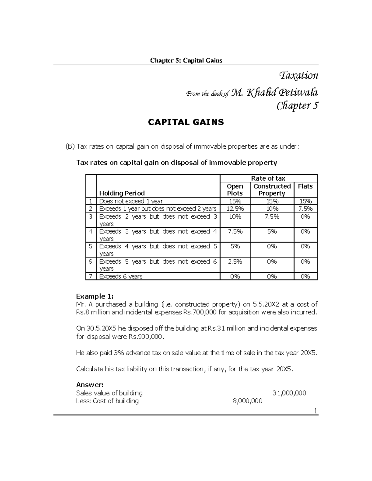 Capital gain question - Hwjehah - Chapter 5 : Capital Gains 1 Taxation ...