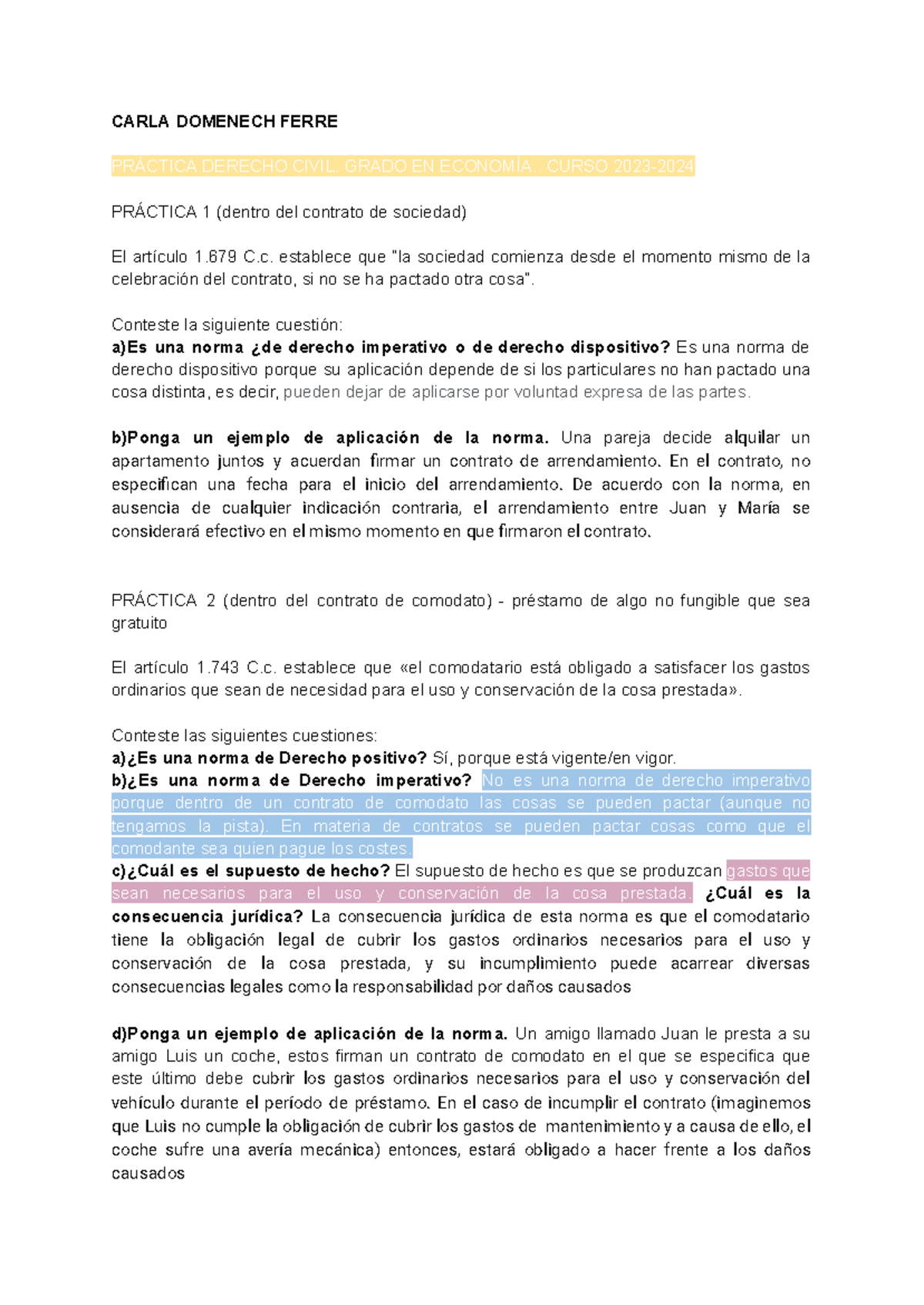 P01 Derecho - CARLA DOMENECH FERRE PRÁCTICA DERECHO CIVIL. GRADO EN ...