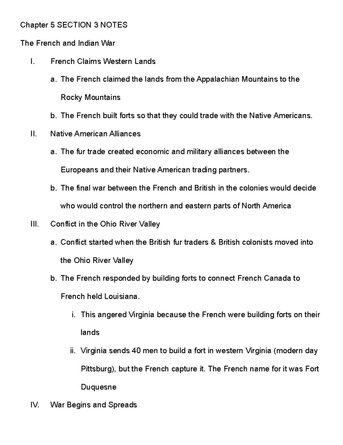 Chapter 5 Section 3 Notes - Chapter 5 SECTION 3 NOTES The French and ...