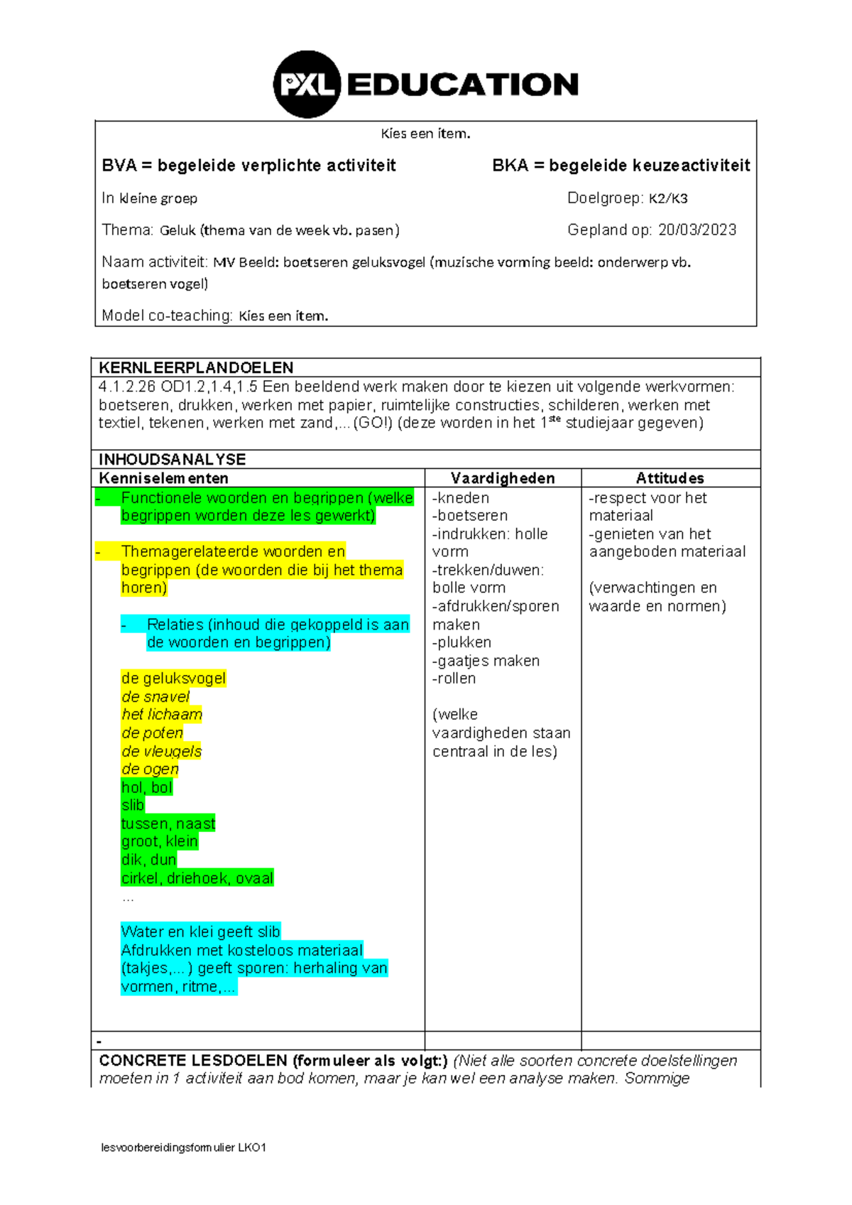 Voorbeeld lvb - Kies een item. BVA = begeleide verplichte activiteit ...