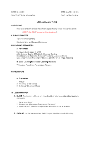 Grade 10 3rd quarter dll - Grade 10 Daily Lesson Log Junior HS Science ...